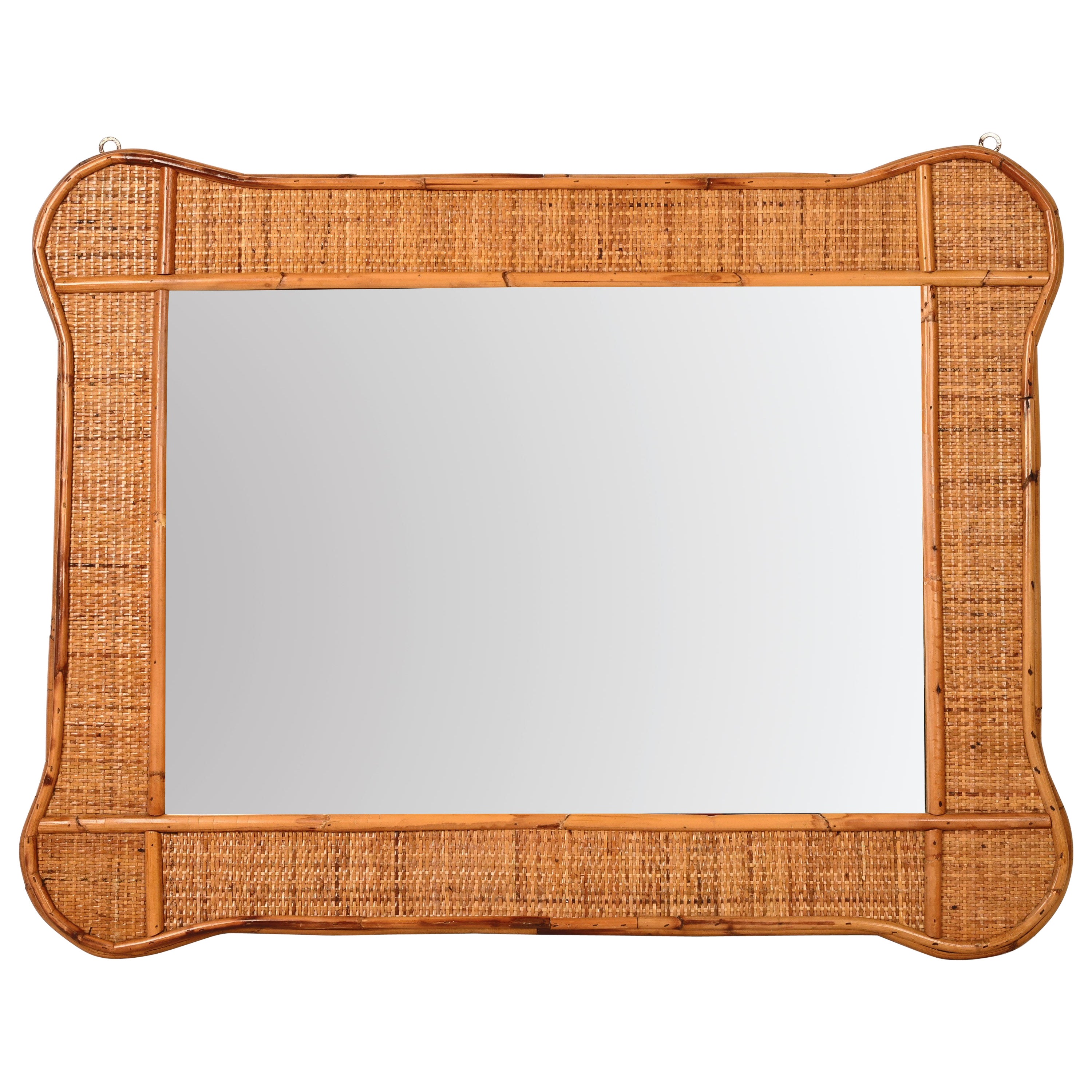 Very Nice 1960s Large Italian Wicker Wall Mirror with a Wide Frame For ...