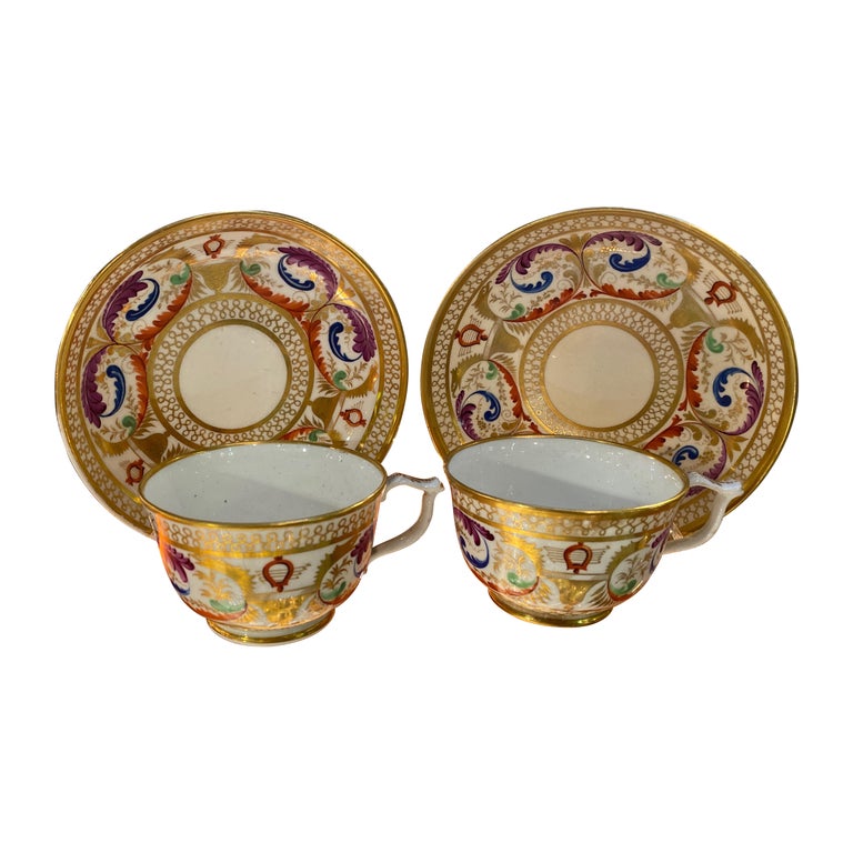 Fine Pair of Royal Crown Derby Tea Cups and Saucers Circa 1810 For Sale ...