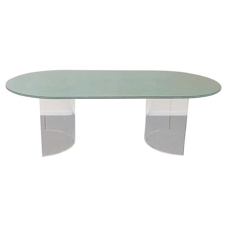 Racetrack Crackle Glass and Lucite Dining Table by Steve Chase at 1stDibs