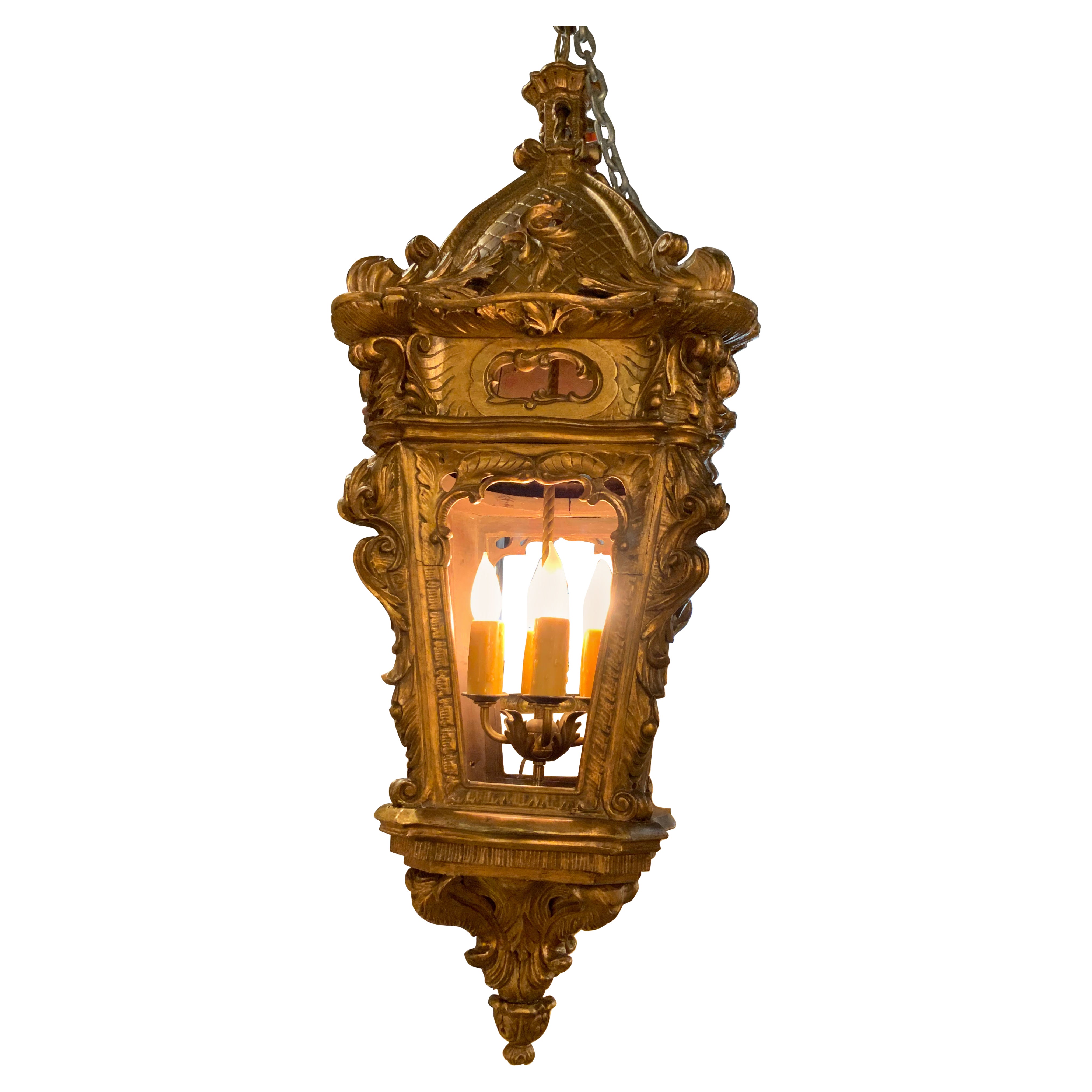 2 Italian Rococo Style Gilt Octagonal Lanterns For Sale at 1stDibs