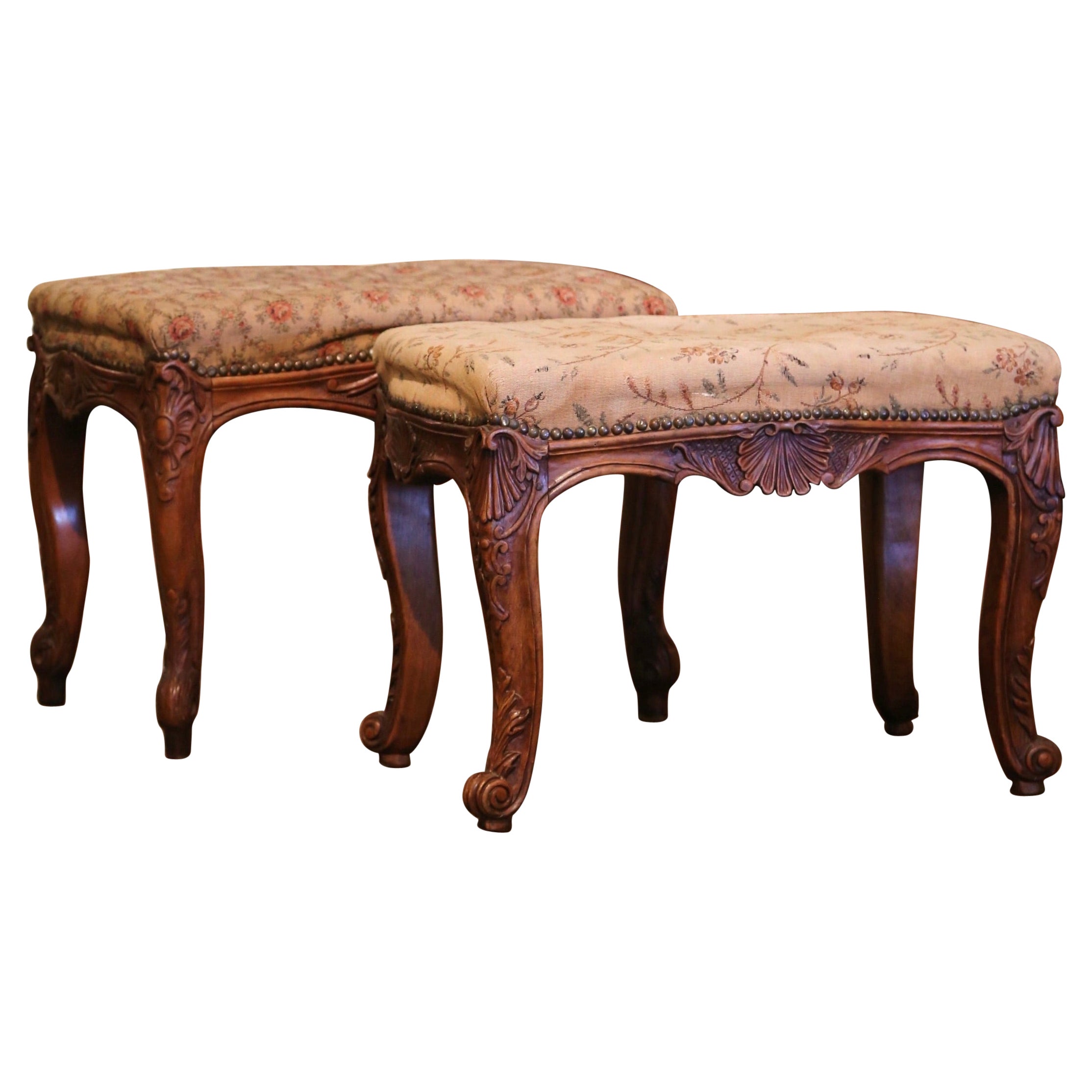 Louis XV Country French Carved Bar Stools with Rush Seat, Set of 4 at ...