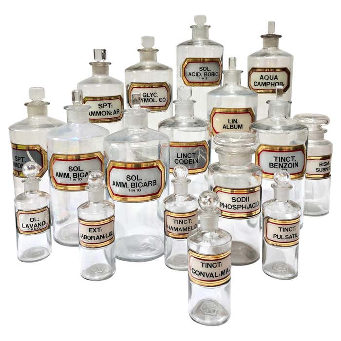 Set Collection Antique Vintage Victorian Glass Apothecary Chemist