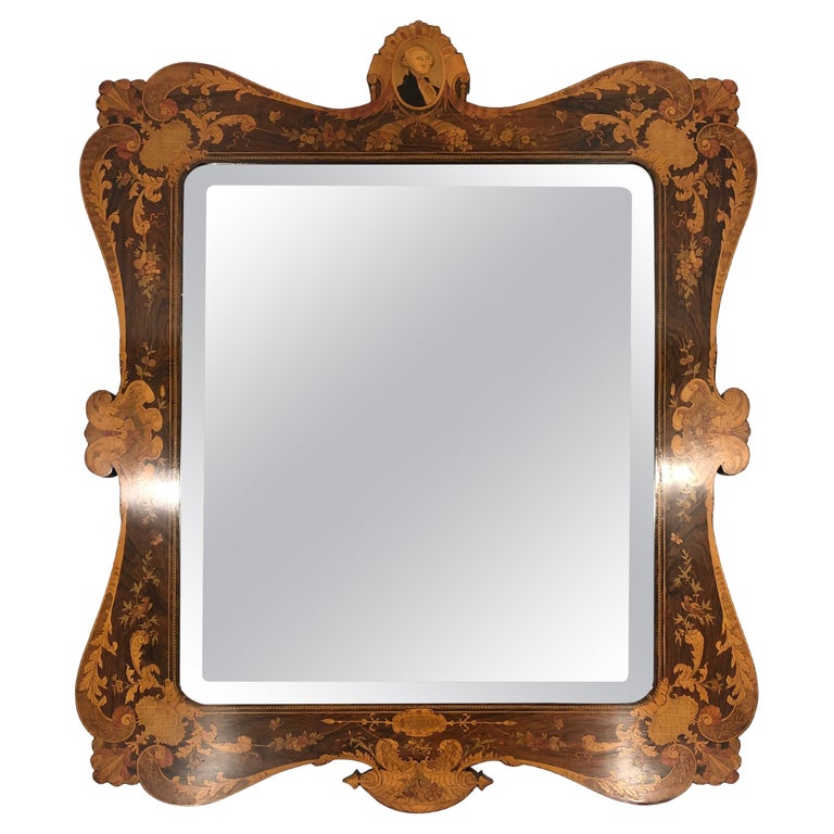 Incredible 19th Century Mixed Wood Inlaid Mirror with George Washington ...