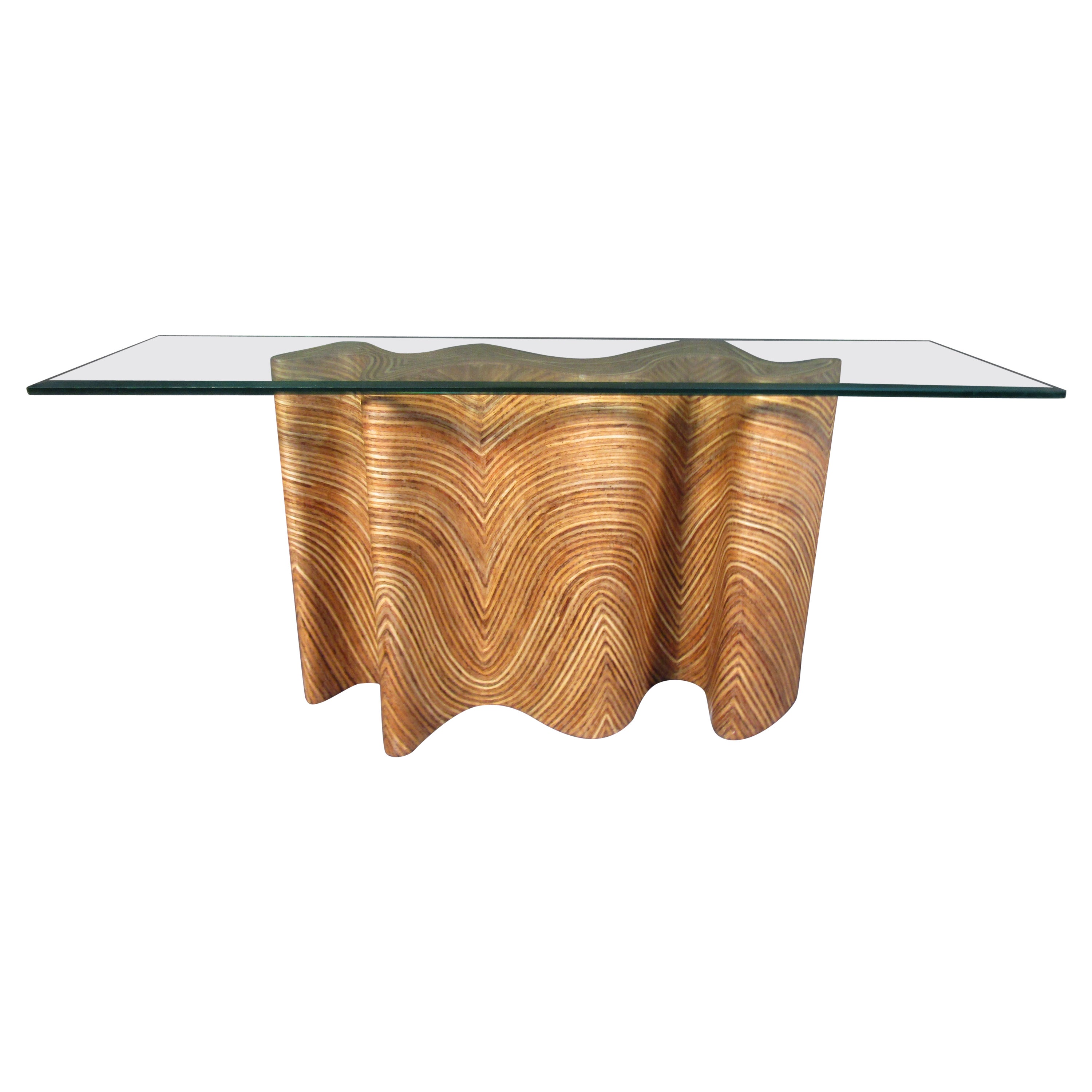 Vintage Modern Brass Step Top Glass Insert Console Table at 1stDibs