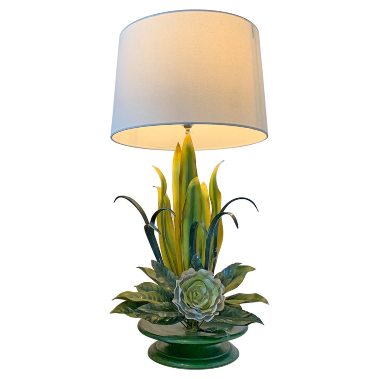 1950's Italian Aloe Leaf and Flower Tole Lamp at 1stDibs