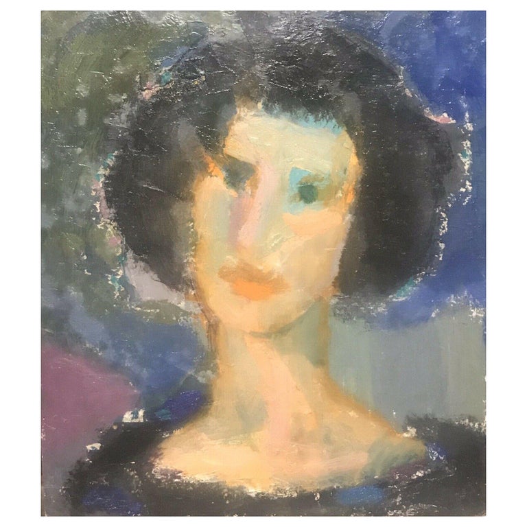 Akos Biro French Expressionist Oil, Portrait of Woman For Sale at 1stDibs