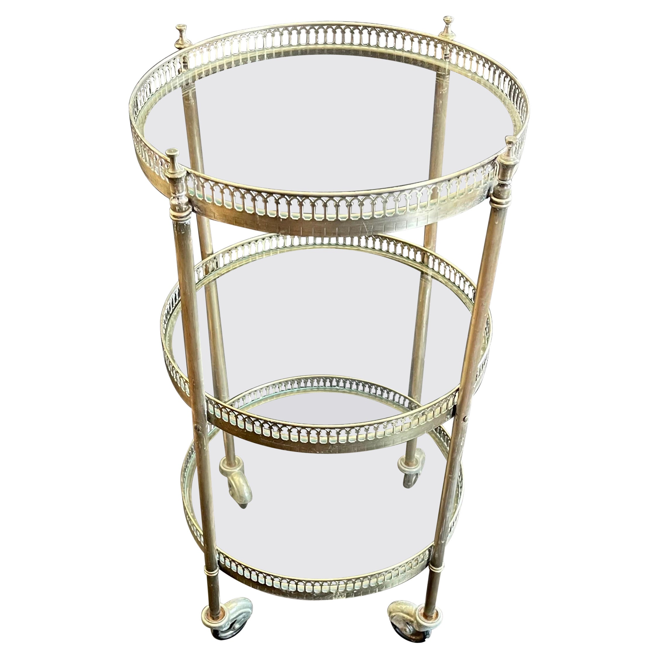 Blackened Steel And Textured Glass Rolling Bar Cart / Side Table at 1stDibs