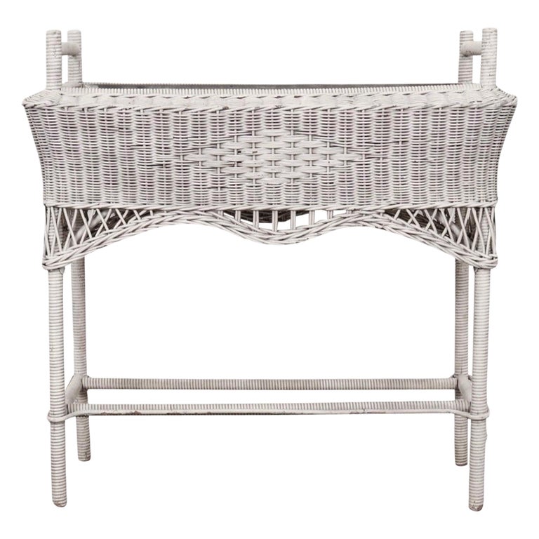 Antique Heywood Wakefield attr. White Wicker Planter For Sale at 1stDibs