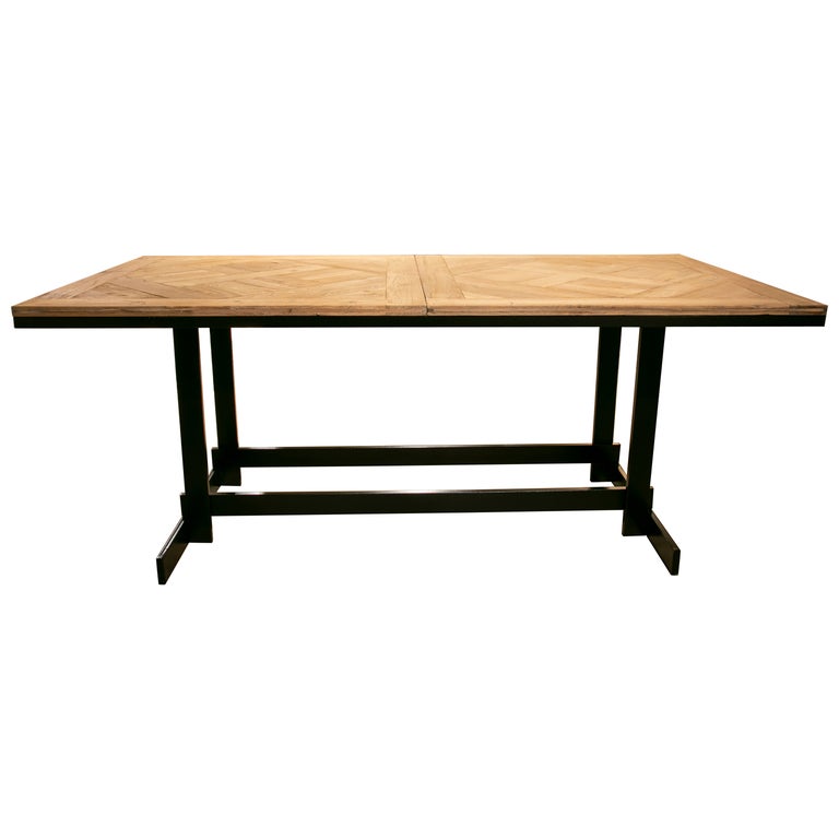Dining Table with Iron Base and Elm Floor Table Top For Sale at 1stDibs