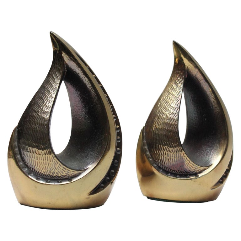 Pair of Modernist Brass "Flame" Bookends Designed by Ben Seibel for ...
