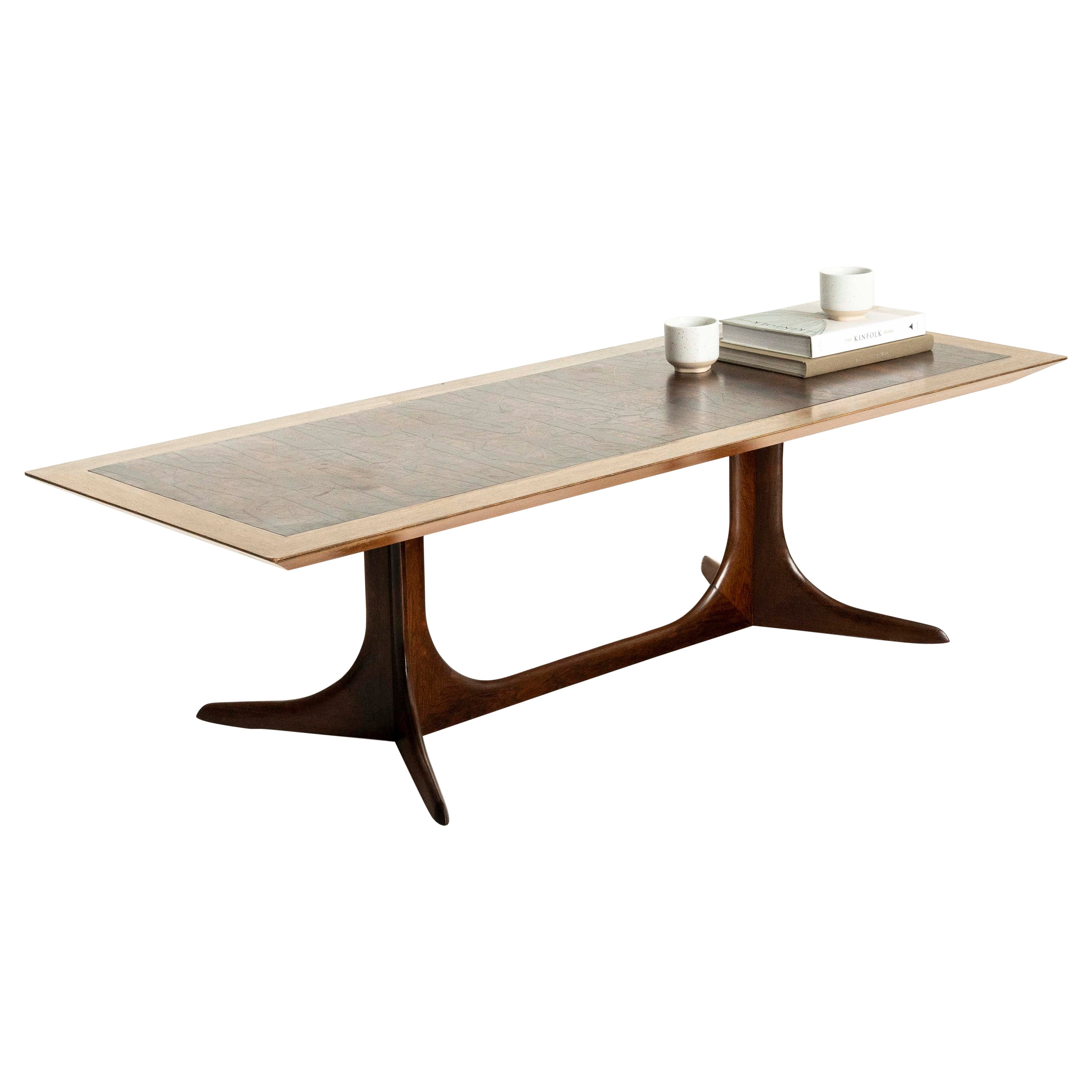 Vintage Modern Coffee Table with Hammered Copper Top For Sale at 1stDibs