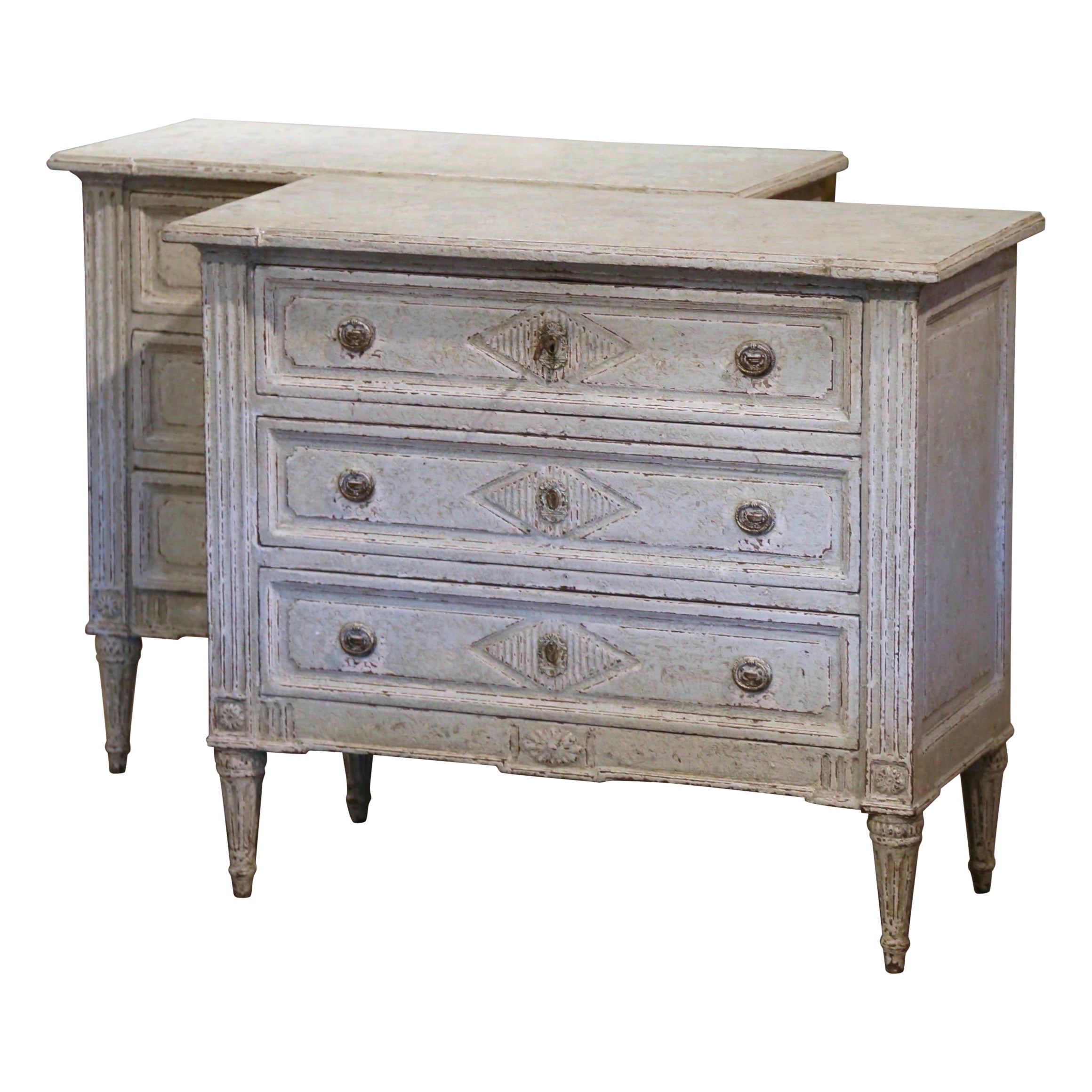 19th Century Louis XVI Carved and Painted Three-Drawer Commode Chest ...
