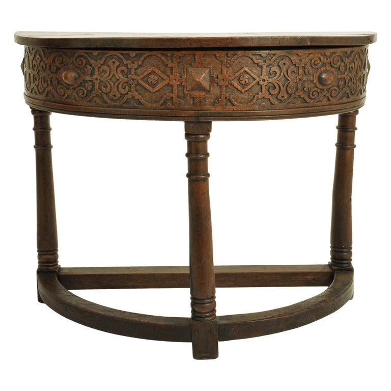 Antique 17th Century James I Jacobean Carved Oak Demi-lune Credence ...