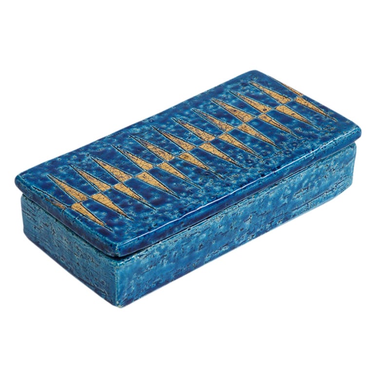 Bitossi Box, Ceramic, Blue, Gold, Geometric, Signed For Sale at 1stDibs