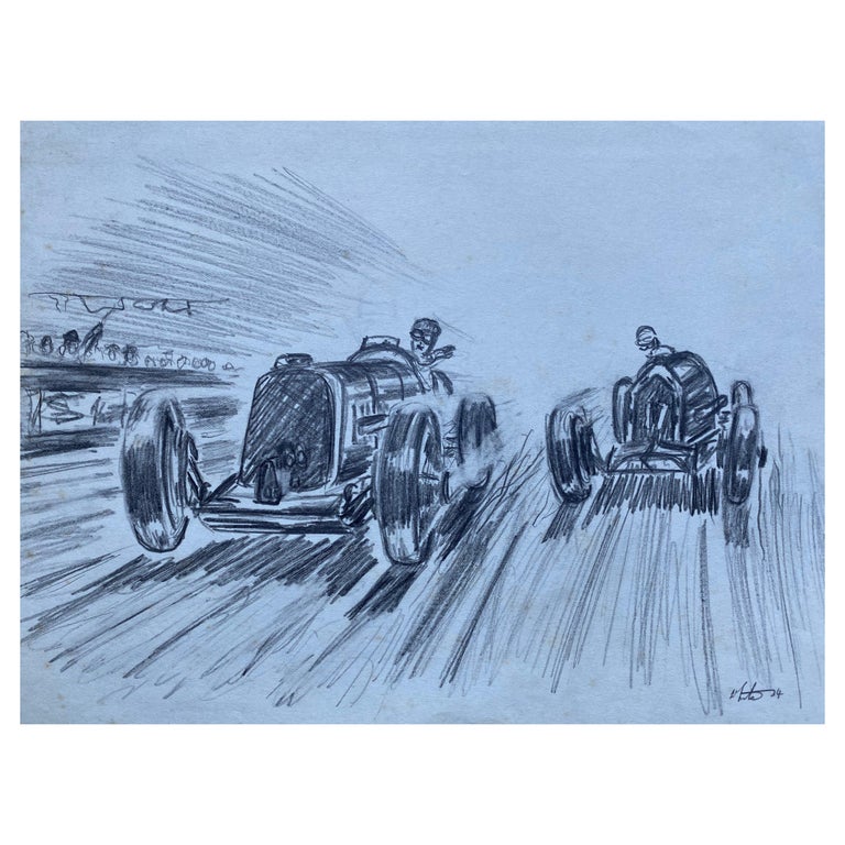 Original 1930's Vintage Motor Car Racing Original Drawing Signed Dated ...