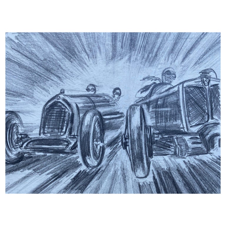 Original 1930's Vintage Motor Car Racing Original Drawing Signed Dated ...