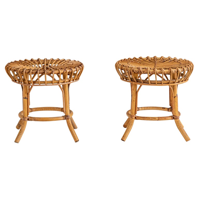 Pair of Wicker Stools at 1stDibs