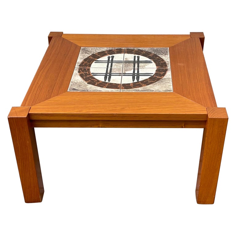 Mid-Century Modern Square Teak Coffee Table with Ceramic Center ...