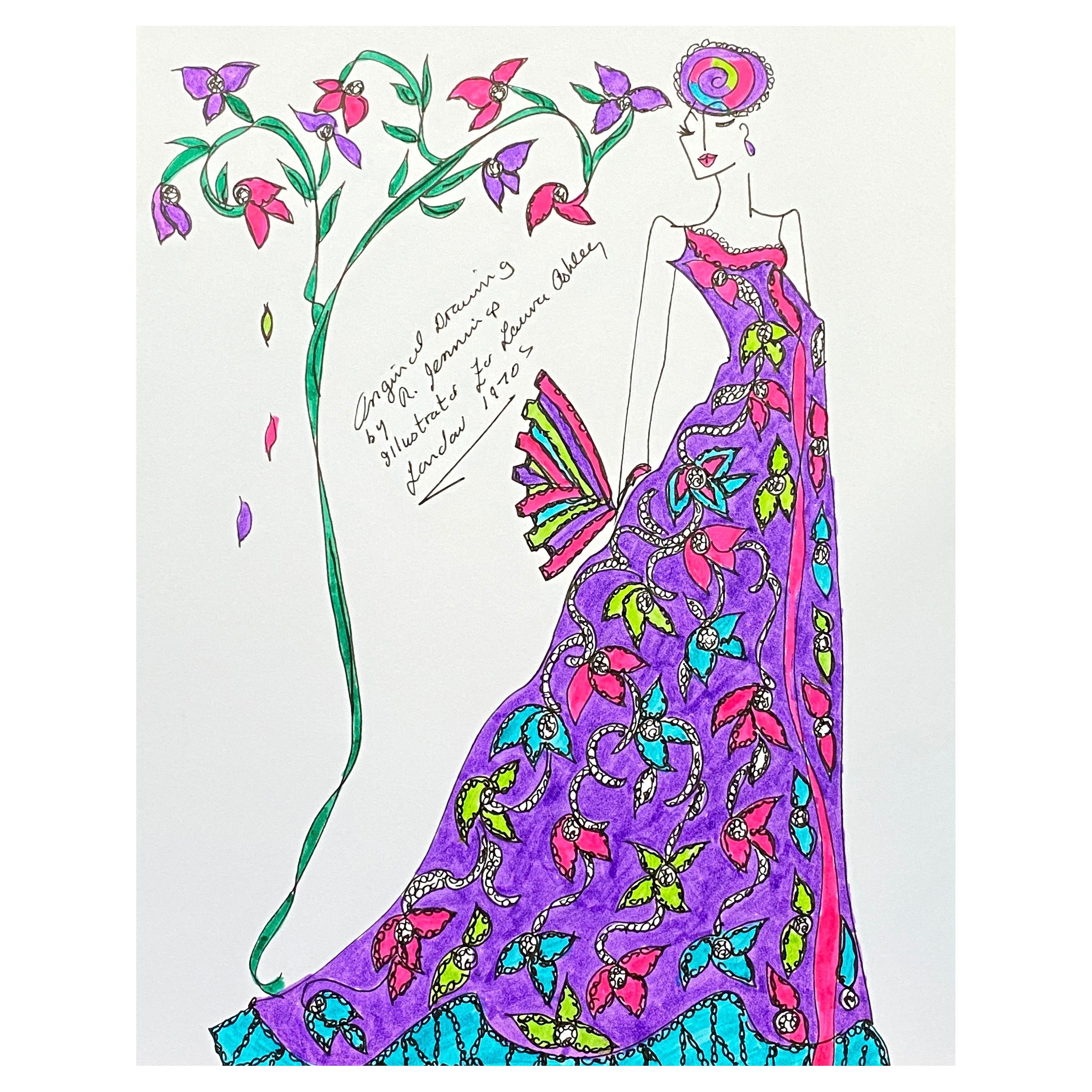 Original Fashion Design Illustration Watercolor Painting Laura Ashley ...