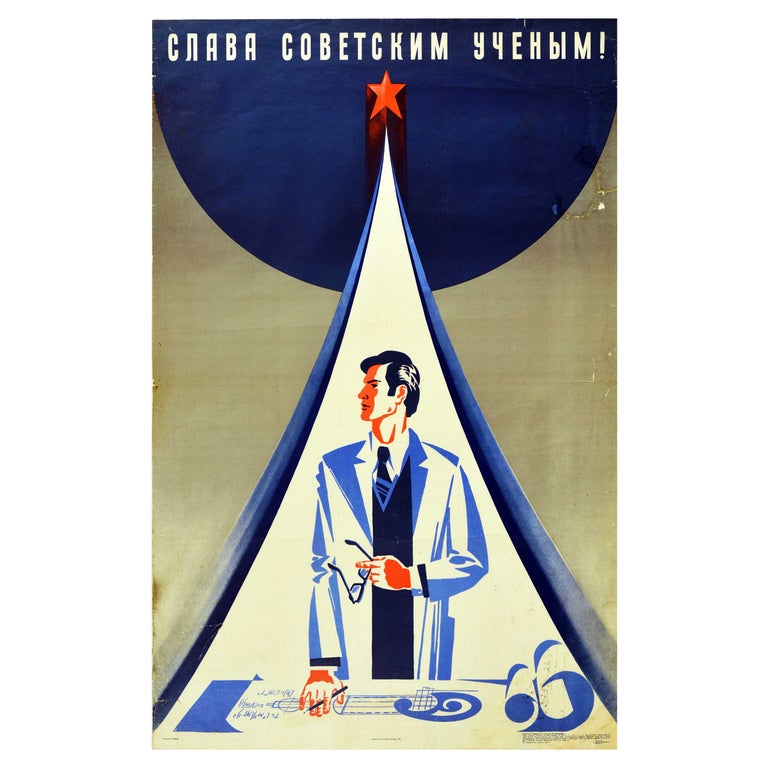 Original Vintage Soviet Propaganda Poster Glory To Soviet Scientists ...