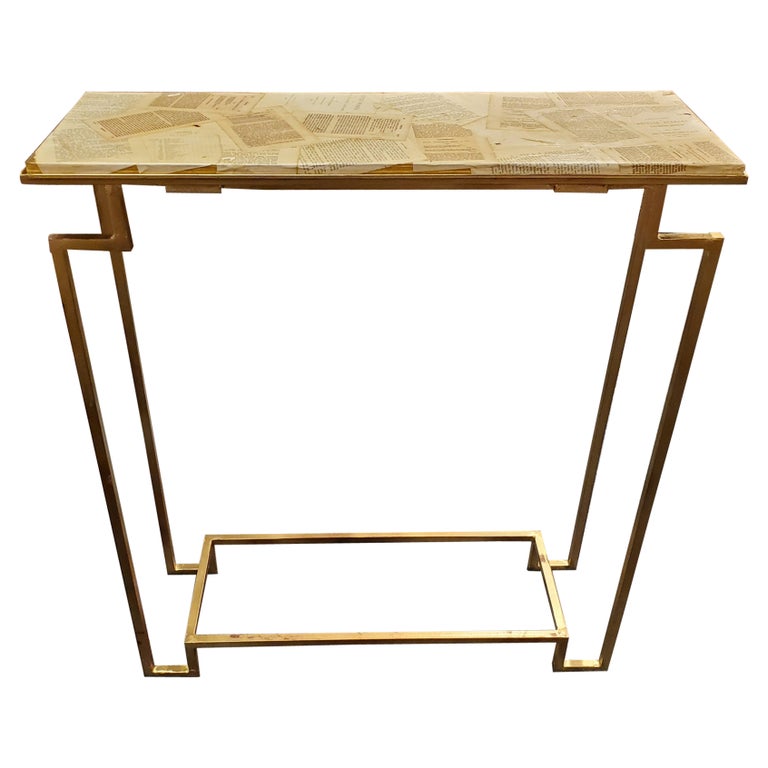 Art Deco Style Gilt Metal “Apollo” Console Table Decoupaged with Book ...