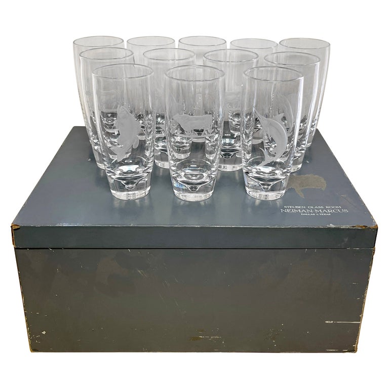12 Steuben/ George Thompson Engraved Prized Bull and Game Fish Glasses ...