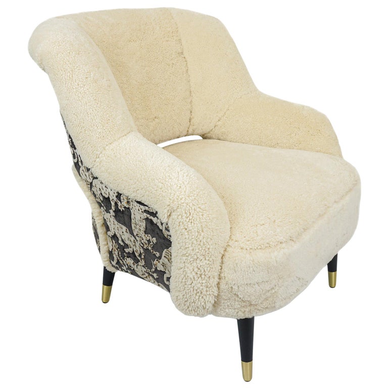 Modern Natural Shearling and Quilted Big Cat Print Club Chair with ...