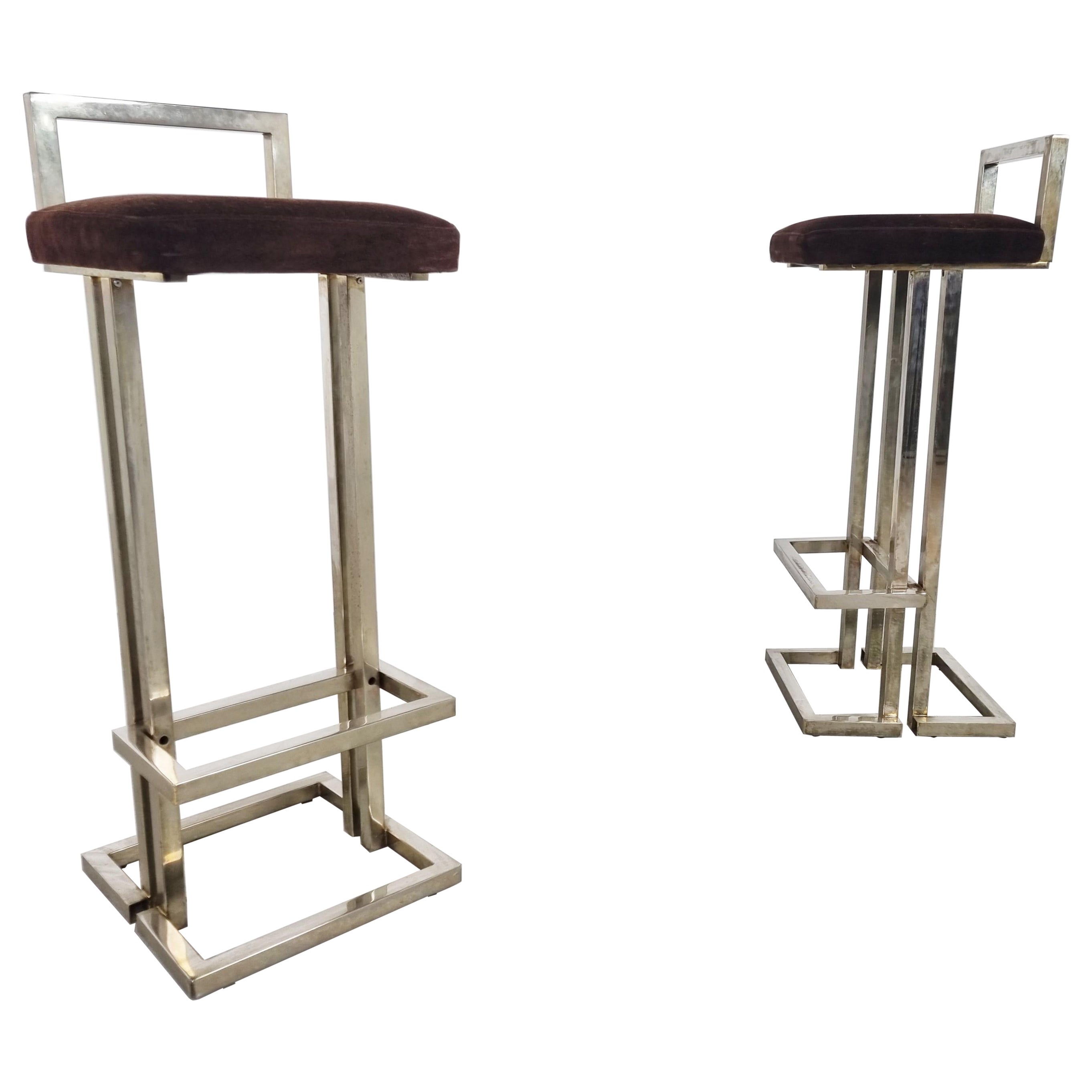 Pair of Tall Back Studio Bar Stools, US, 1970s For Sale at 1stDibs