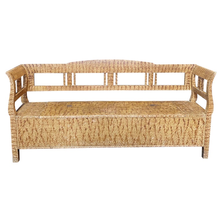 Antique Pine Faux Painted English Country Storage Bench For Sale at 1stDibs