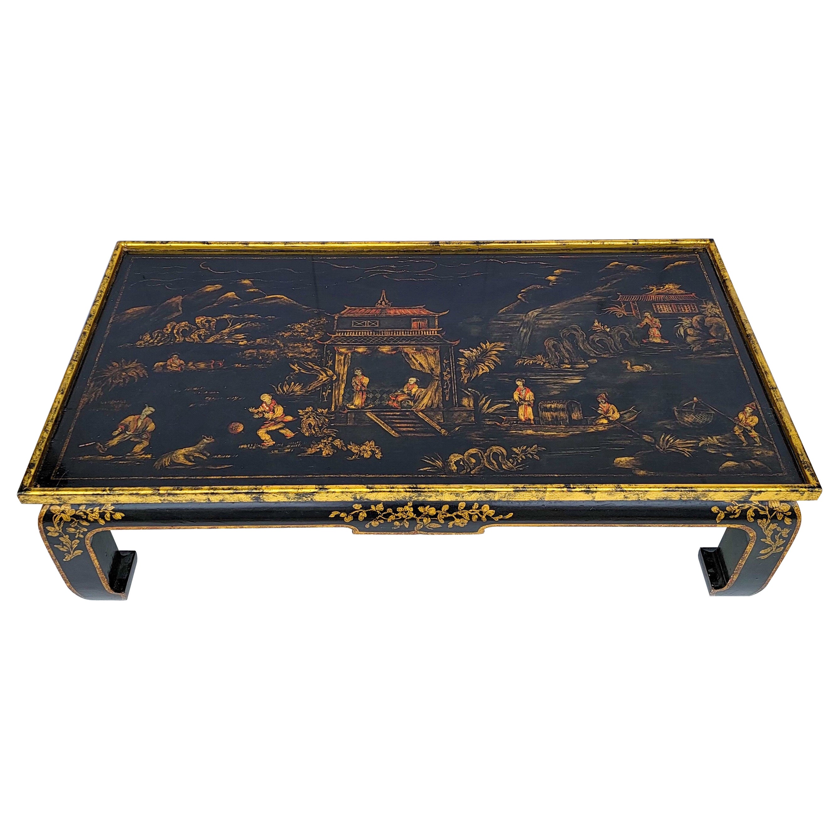 Monumental Square Asian Ming Style Lacquered Coffee Table in Sage Green ...