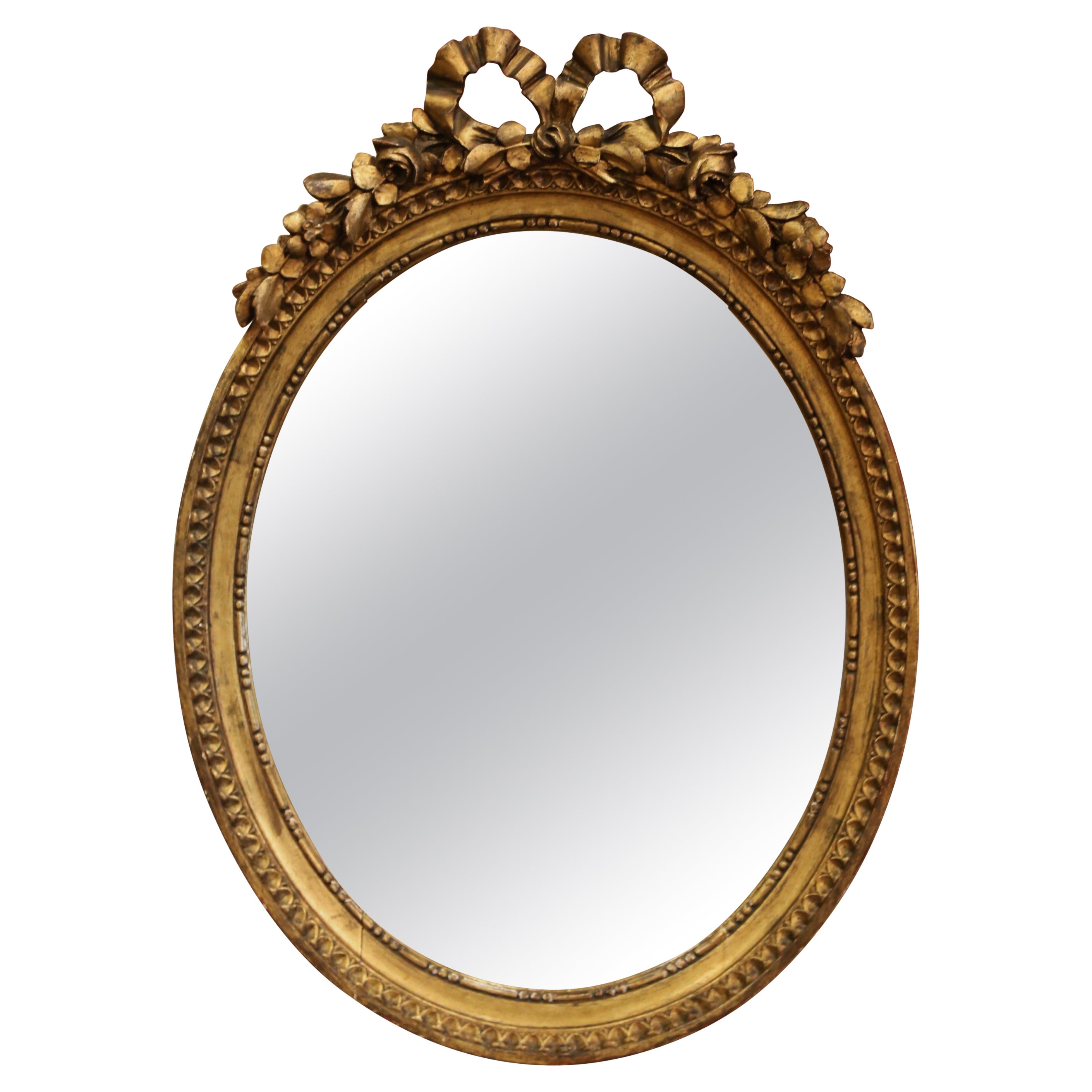 Antique 19th Century French Pair of Oval Gold Gilt Mirrors with Bow ...