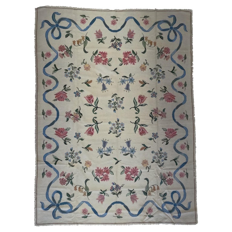 Semi Antique Portuguese Needlepoint Rug circa 1940 For Sale at 1stDibs
