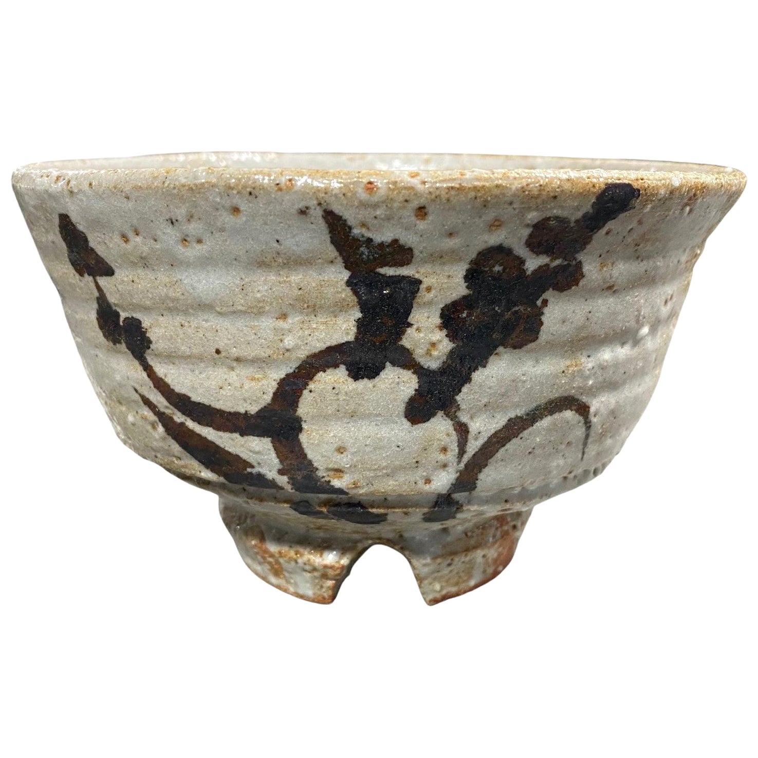 Japanese White and Orange Natural Glaze Shino Ware Ceremonial Tea Bowl ...