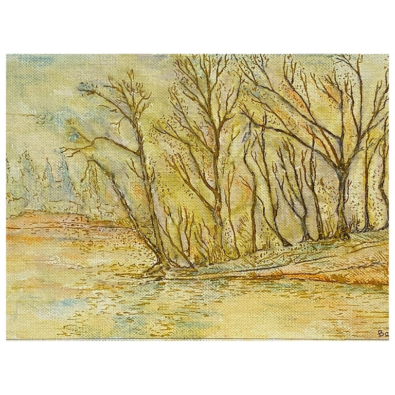 1950's French Modernist/ Cubist Painting Signed, Woodland over Lake For ...