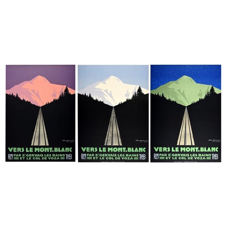 3 Original Vintage PLM Railway Travel Posters Vers Le Mont Blanc Day ...