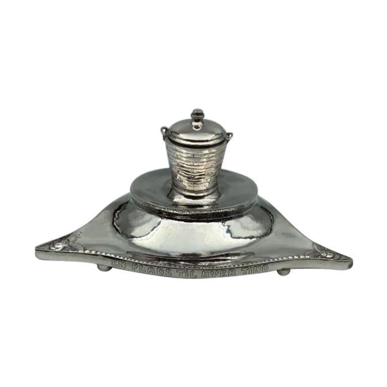 Danish Silver Inkpot with Sayings by Emil Carpenter For Sale at 1stDibs