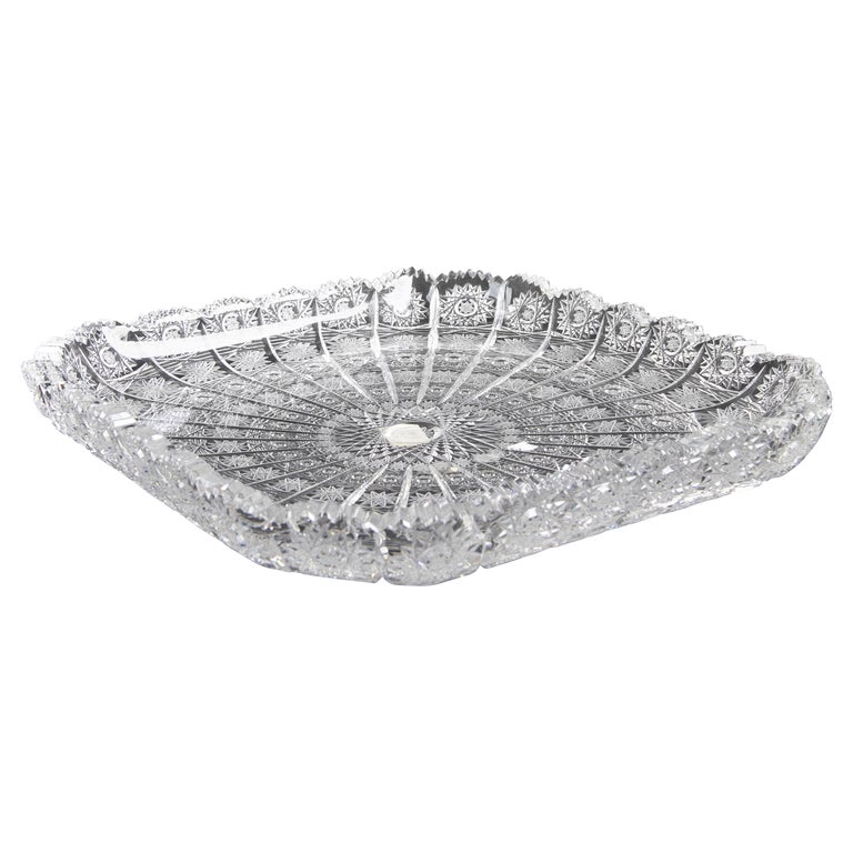 Square Hand-Cut Bohemian Crystal Tray For Sale at 1stDibs