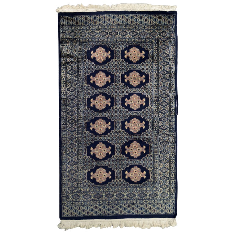 Vintage Original Pakistani Hand-Woven Oriental Blue Bukhara Rug from ...