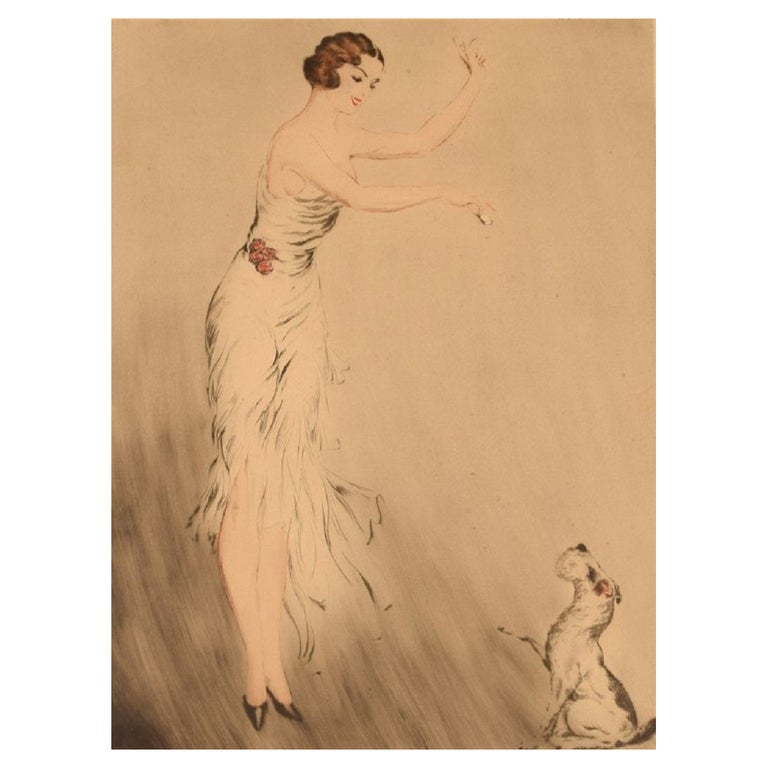 Louis Icart Rare Etching on Paper, Woman and Dog, 1930s at 1stDibs