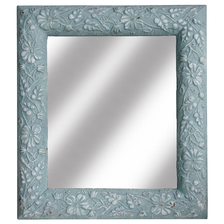 Hand-Painted Victorian Floral Relief Accent Mirror For Sale at 1stDibs
