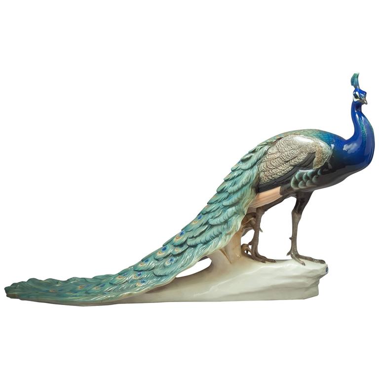 German Porcelain Peacock, Nymphenburg, circa 1920 at 1stDibs