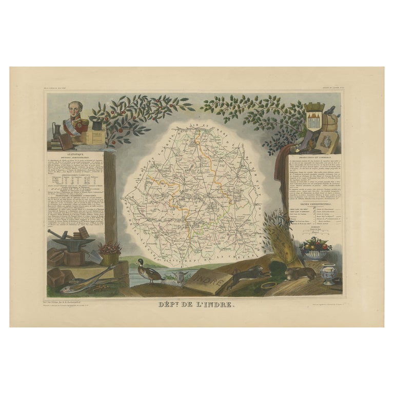 Antique Map of the Indre Region in France, ca. 1852 For Sale at 1stDibs