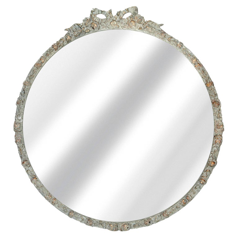 Round Mirror with Roses and Ribbons and Bow For Sale at 1stDibs