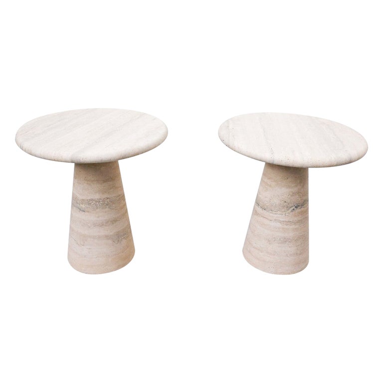 Pair of Contemporary Travertine Side Table in Style of Angelo ...