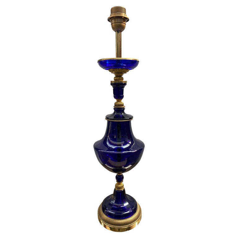 Sapphire Blue Crystal Lamp Base Gilded Bronze For Sale at 1stDibs