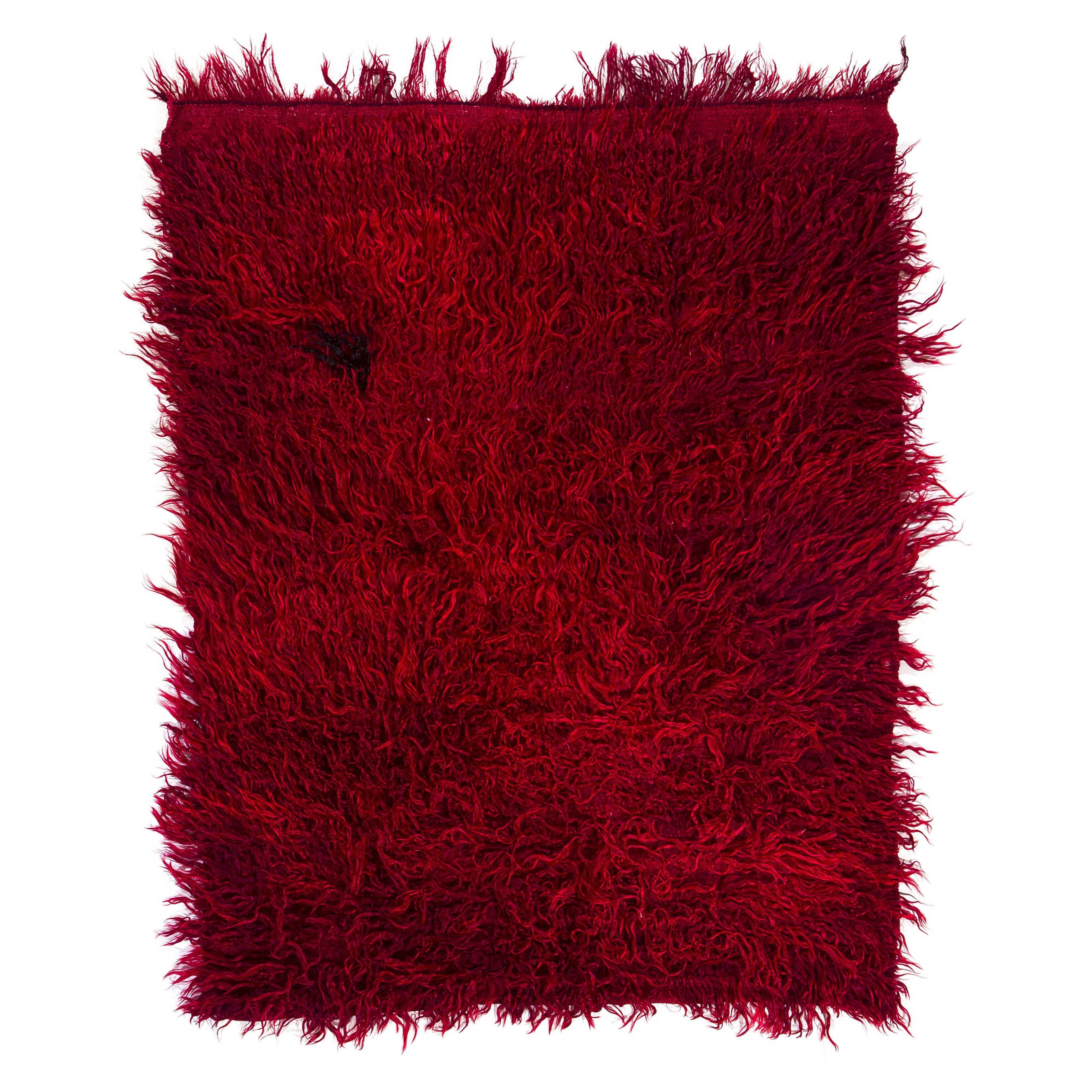 3.7x4.6 Ft Plain Red Mohair "Tulu" Rug, Shag Pile Flokati Style Floor ...