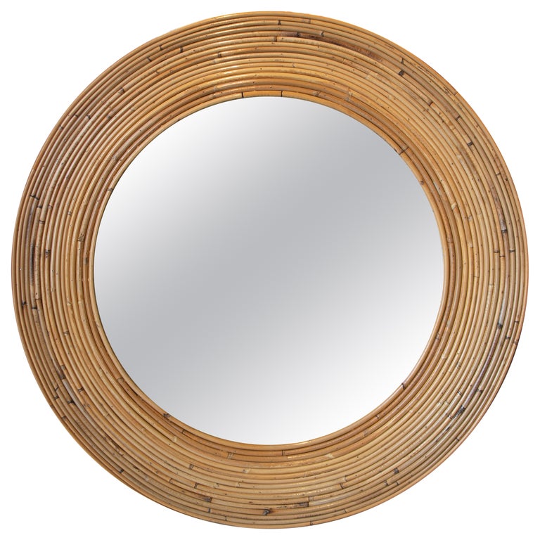 Handmade Round Bamboo Mirror For Sale at 1stDibs