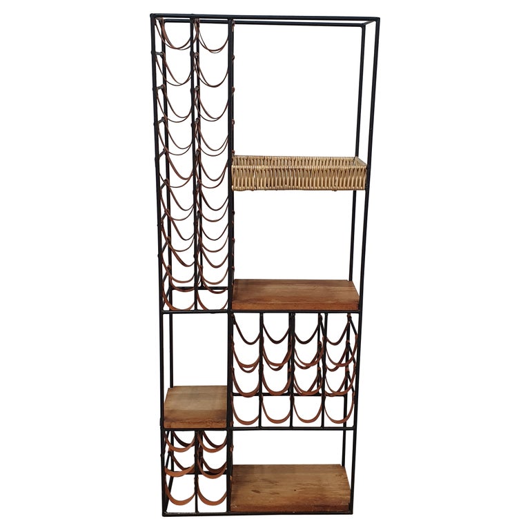 Arthur Umanoff Leather and Iron Wine Rack at 1stDibs
