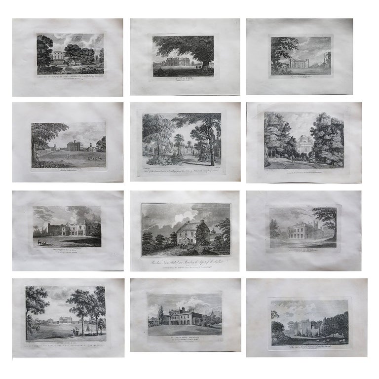 Set of 12 Antique Prints of English Country Houses and Gardens, circa ...