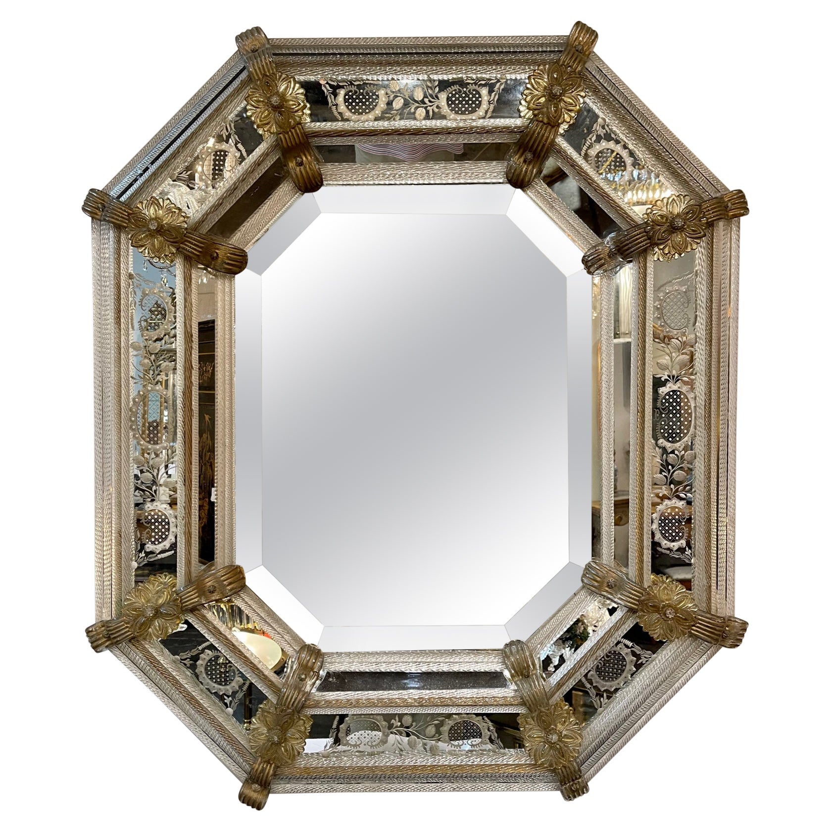 Vintage Venetian Octagonal Paneled Mirror For Sale at 1stDibs